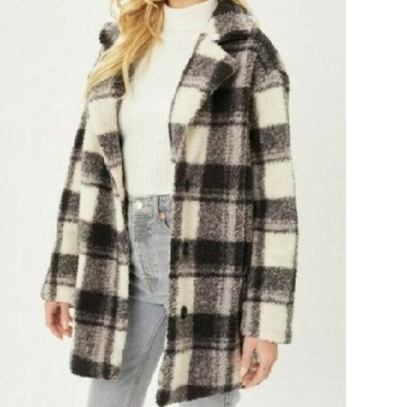 Jackets & Coats | Love Tree Plaid Sherpa Coat Jacket Button Down Cozy ...